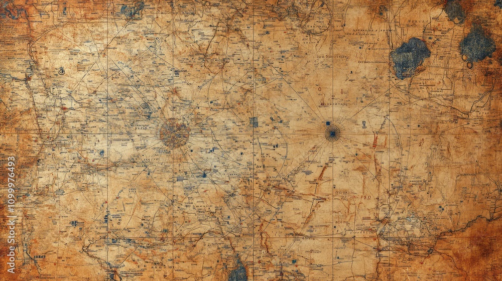Antique map texture with modern data heatmaps and points, giving an old ...