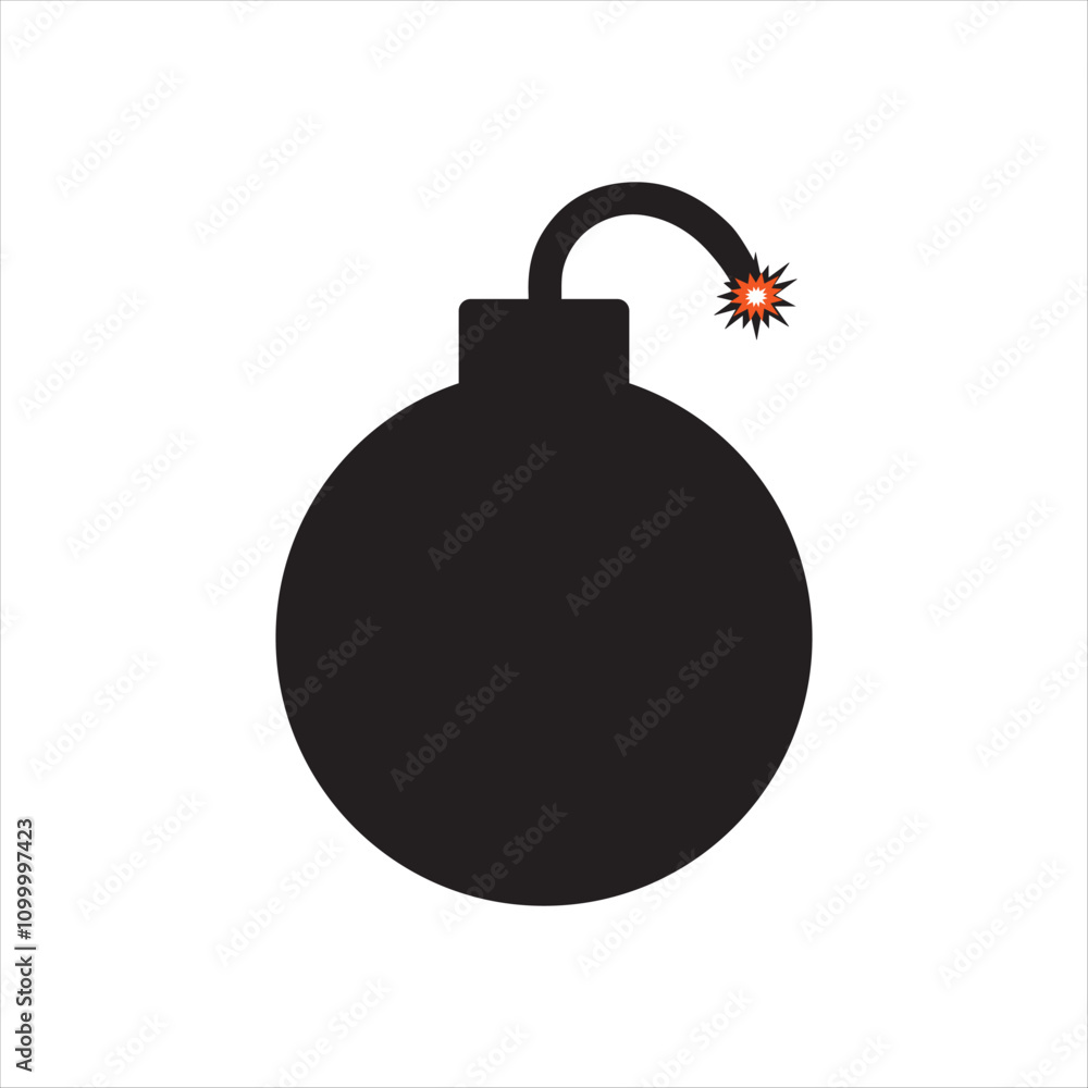 bomb icon Silhouette Vector White Background, Dynamite black ball ...