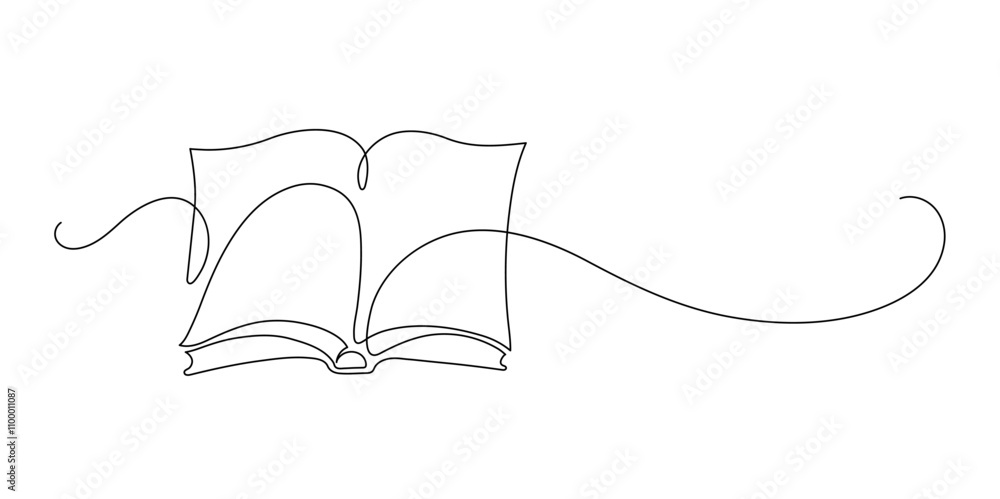Open book. Continuous line drawing. Reading concept frame border. Stock ...