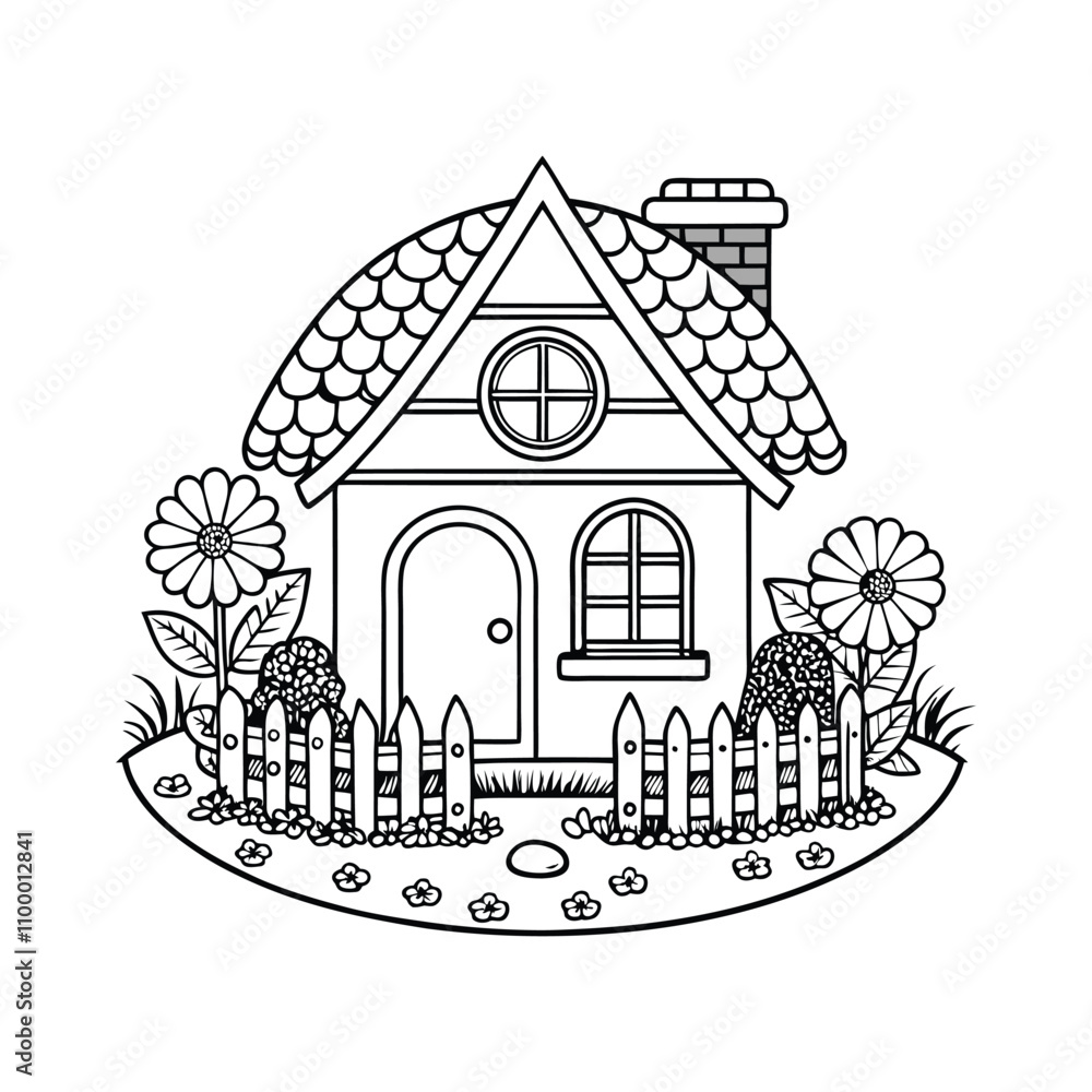 cute cottage house illustration coloring page for kids Stock Vector ...