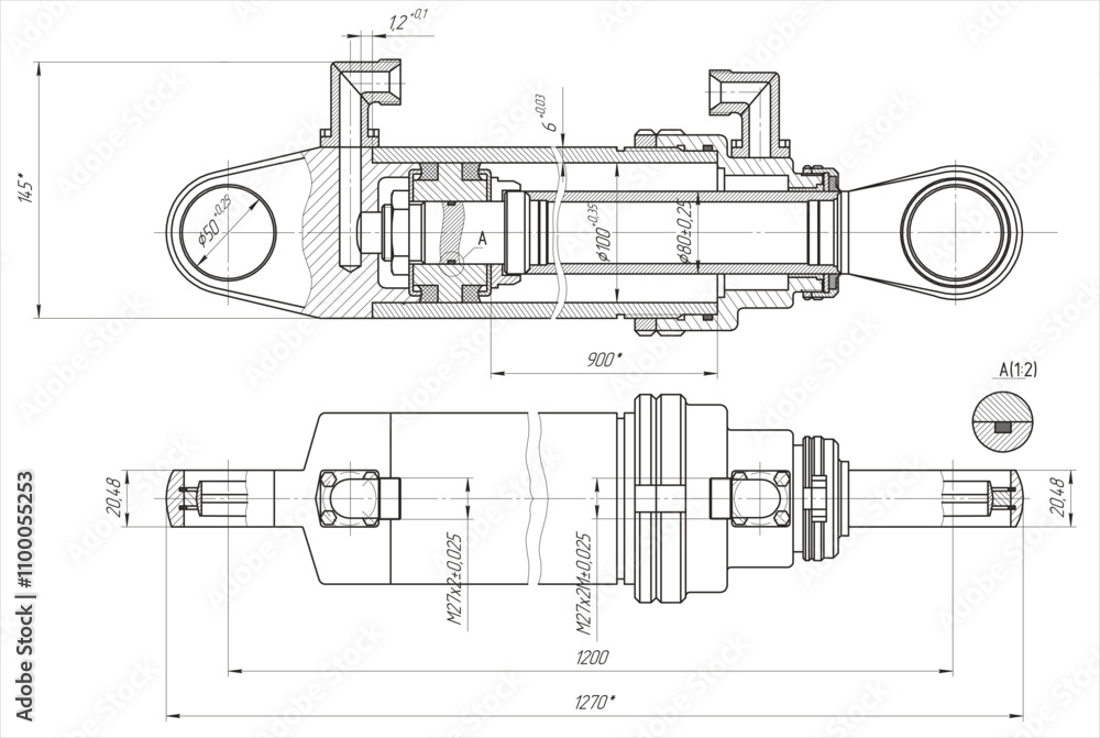 Vector mechanical part of machine - hydraulic cylinder. Engineering ...