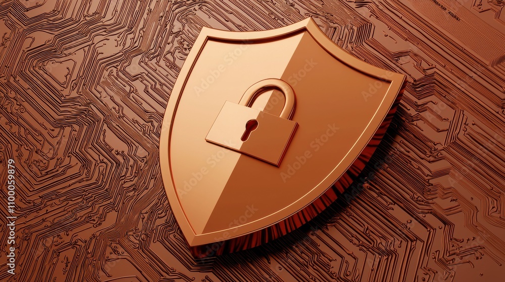 SSL Certificate Standard Shield with an unlocked padlock on a textured ...