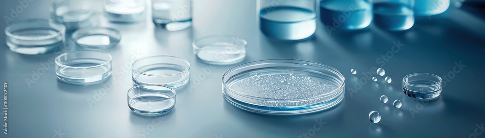Lab bench with petri dishes and glassware, showcasing microbiology ...