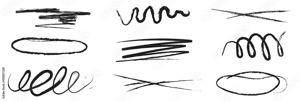 Grunge lines, scrawls, crayon scribbles, rough brush charcoal pen ...