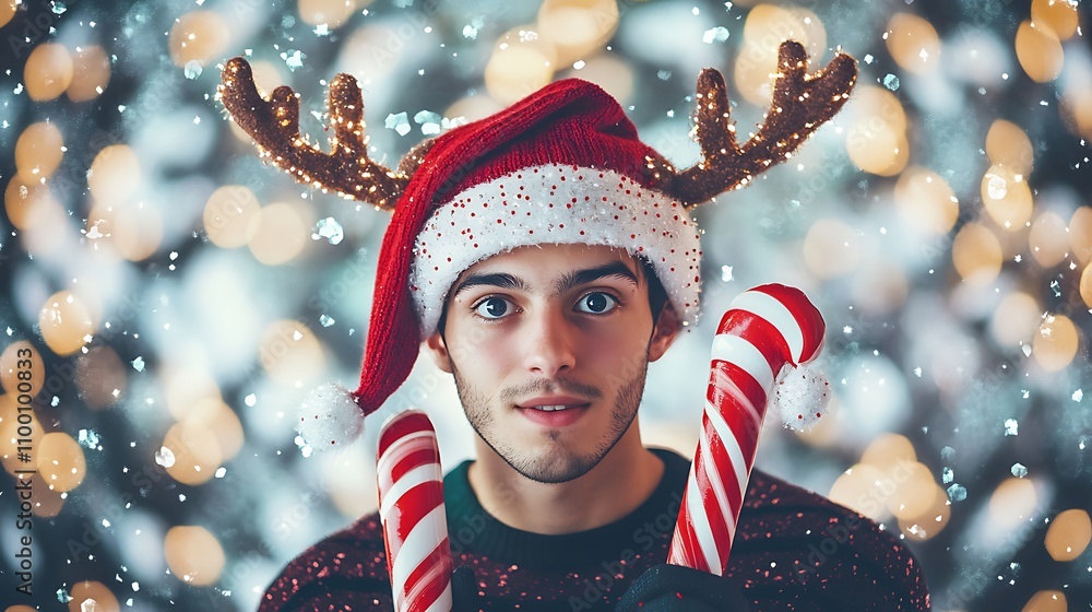 8. A Christmas photo booth with props like reindeer antlers, elf hats ...