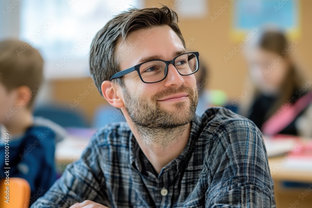 Teacher engaging with students in a classroom setting during morning ...