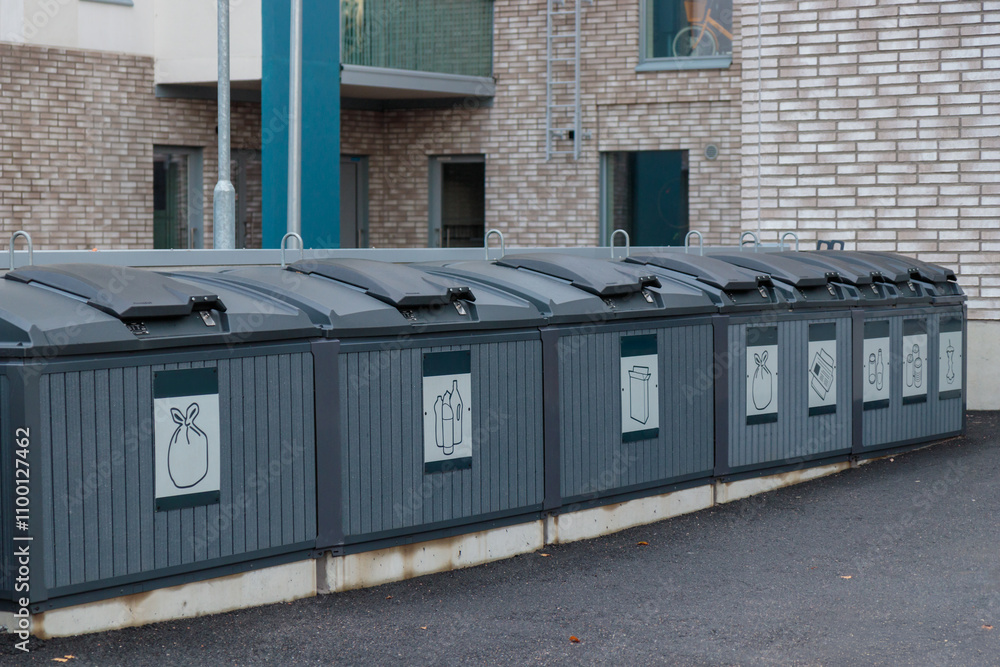 Plastic containers for separate waste collection. Bins for garbage ...
