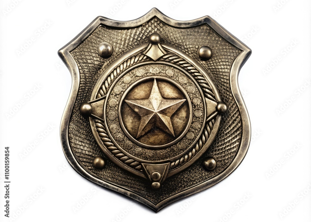 Vintage-style police badge metal sign isolated on white, showcasing a ...