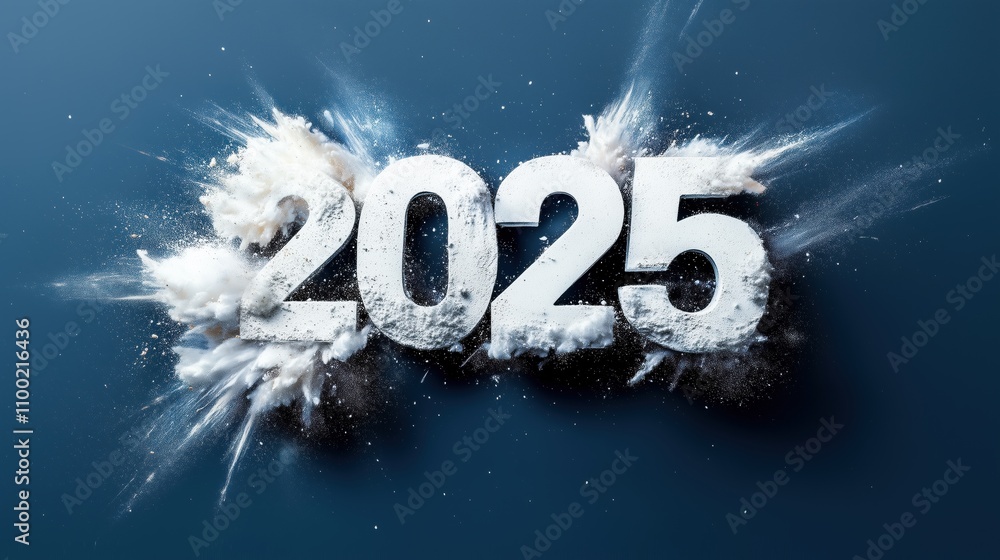 2025 in Bold White Powder Explosion Effect with Dynamic Particle ...