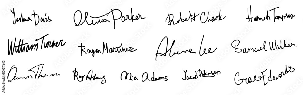 Set vector handwritten signature. Fake autograph in different ...
