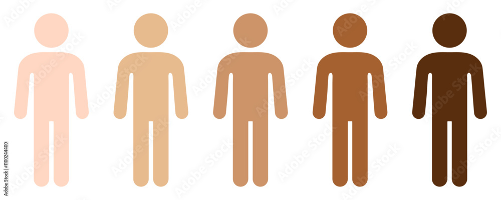 Different skin tones of human body vector icons. Five pictograms of ...