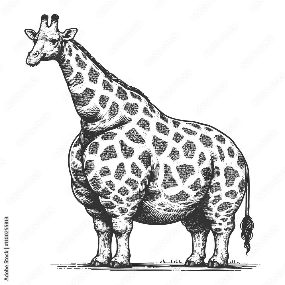 Fat overweight chubby body positive giraffe with exaggerated features ...