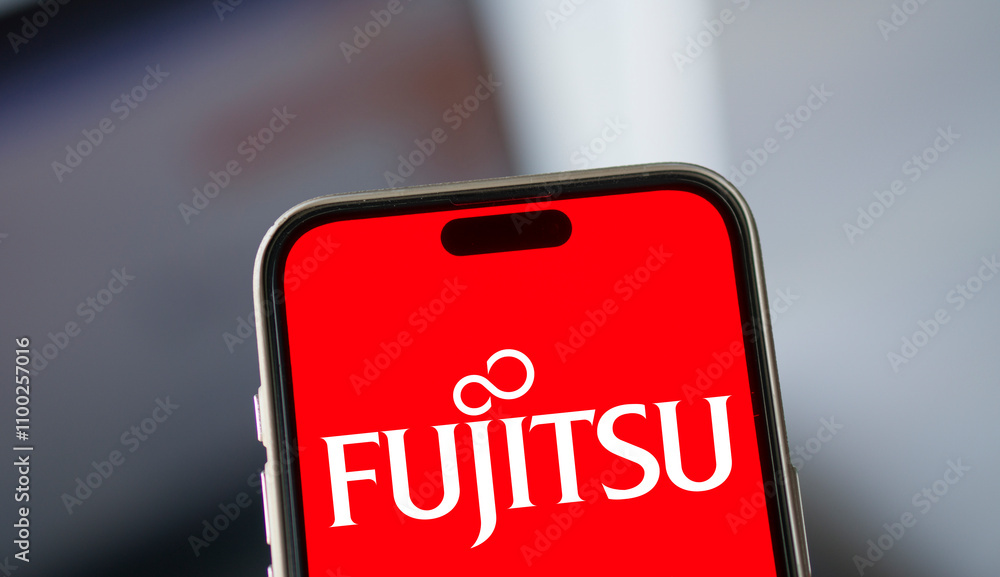 Dhaka, Bangladesh- 24 Nov 2024: Fujitsu logo is displayed on smartphone ...
