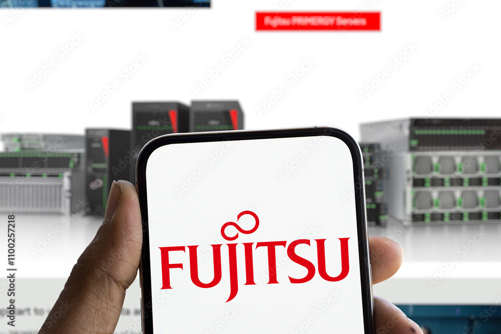 Dhaka, Bangladesh- 24 Nov 2024: Fujitsu logo is displayed on smartphone ...