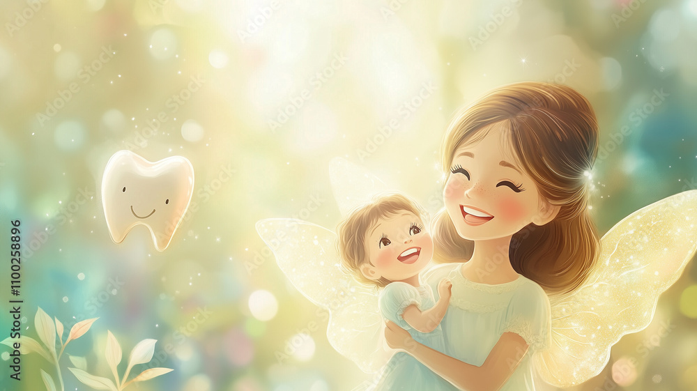 Child meets the tooth fairy at night and gives the elf the milk tooth ...