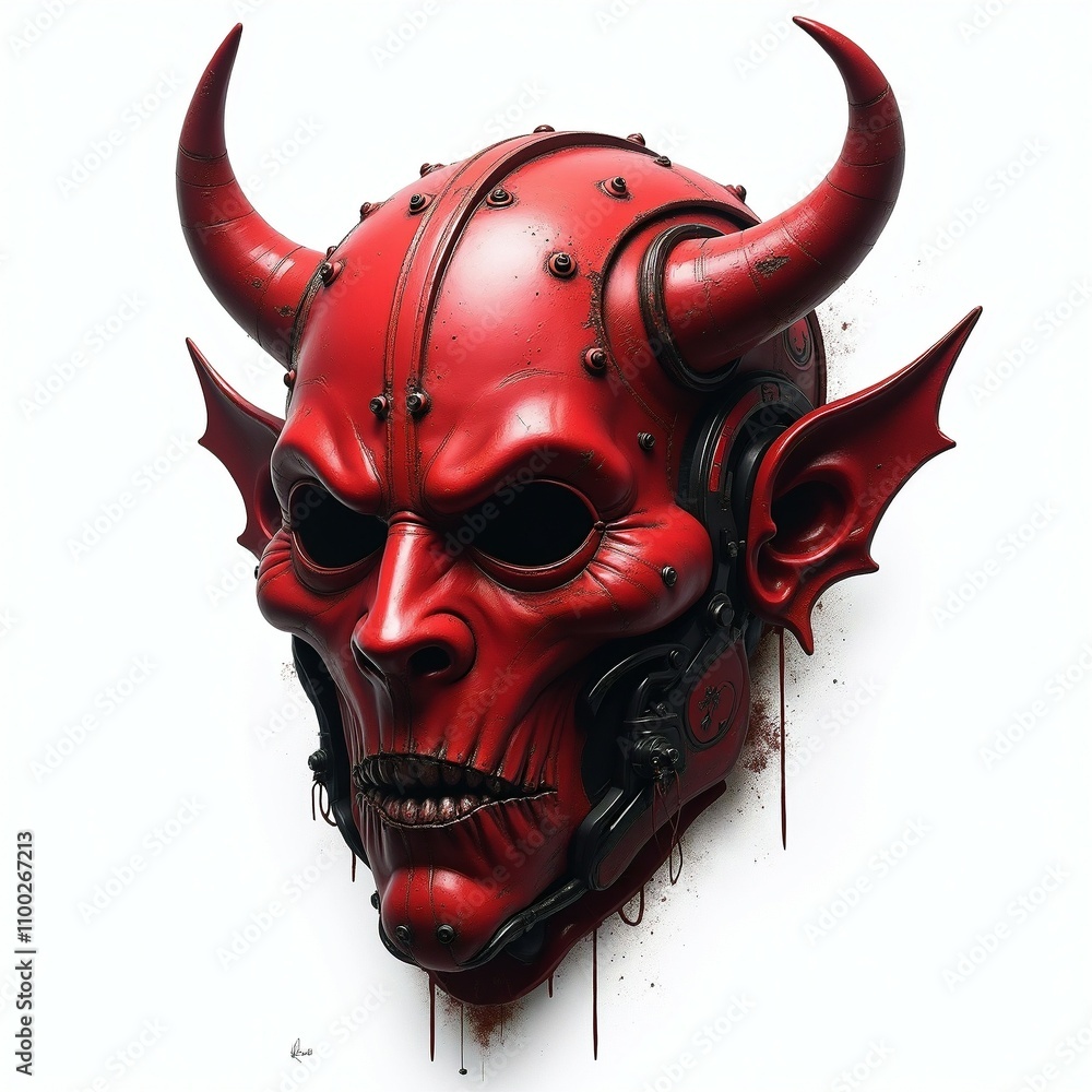 Terrifying Red Devil Mask with Distressed Weathered Texture, Sharp ...