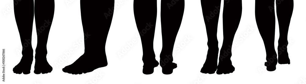 Set of barefoot female feet in various positions, including standing ...