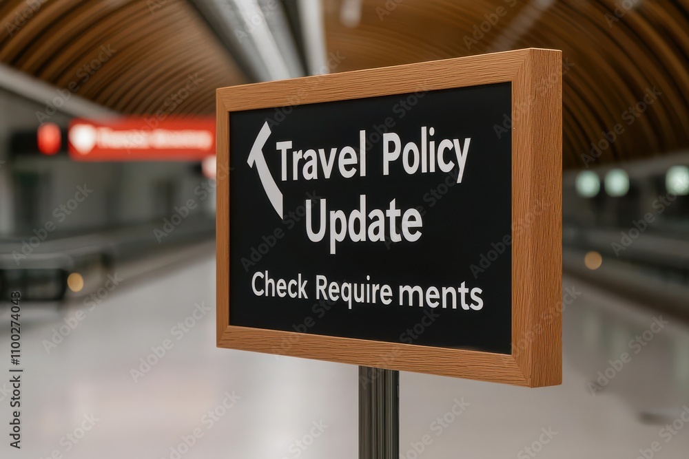 travel restrictions concept. A close-up of a sign at an airport reading ...