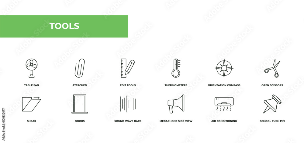 Fully Editable Outline Icon Collection From Tools Concept Thin Line Icons Set Such As Table Fan