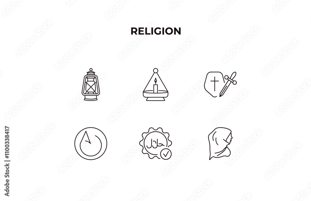 fully editable outline icon collection from religion concept. thin line ...