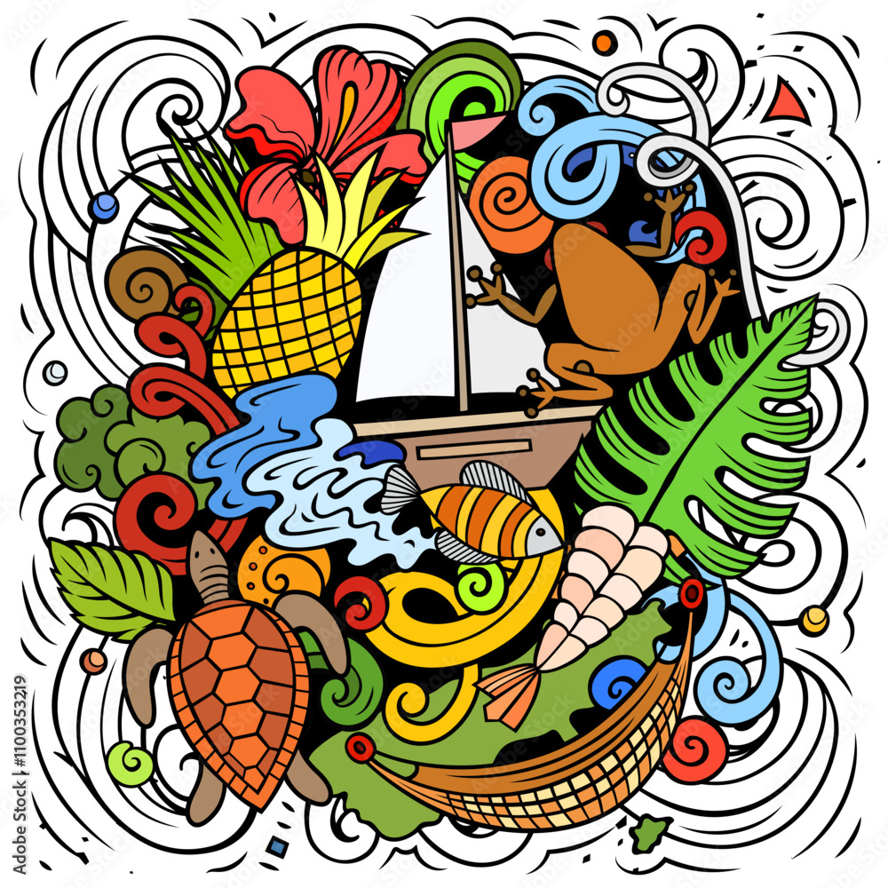 Puerto Rico cartoon doodle illustration. Funny Puerto Rican design ...