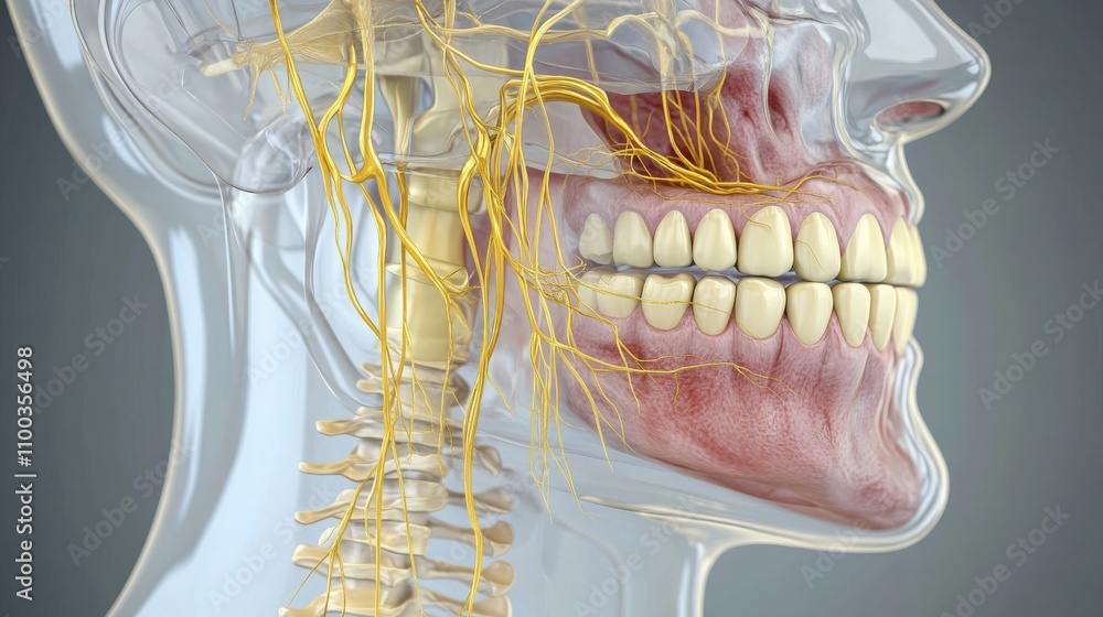 Detailed anatomical illustration showcasing the human facial nerves ...