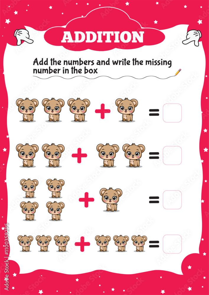 Addition worksheets for kids. Mathematical kids game . Children ...