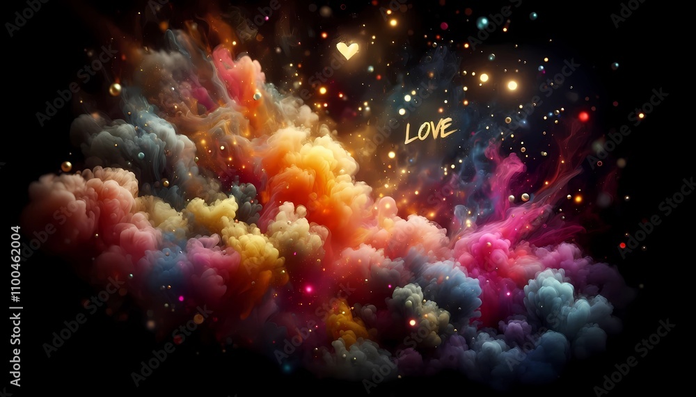 smoke or fog black background multicolored light, acid rain, and ...