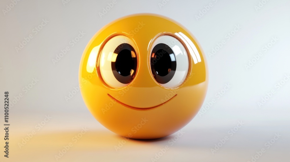 Cute Yellow Smiley Face Emoji with Large Eyes on Light Background Stock ...