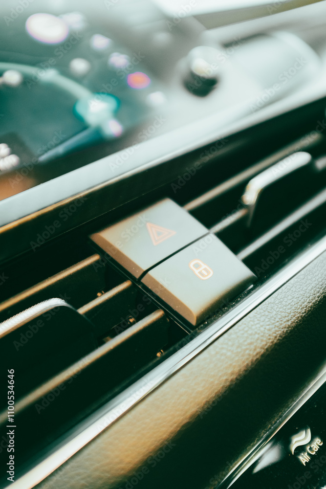 Emergency warning button in a cockpit dashboard car interior Stock ...