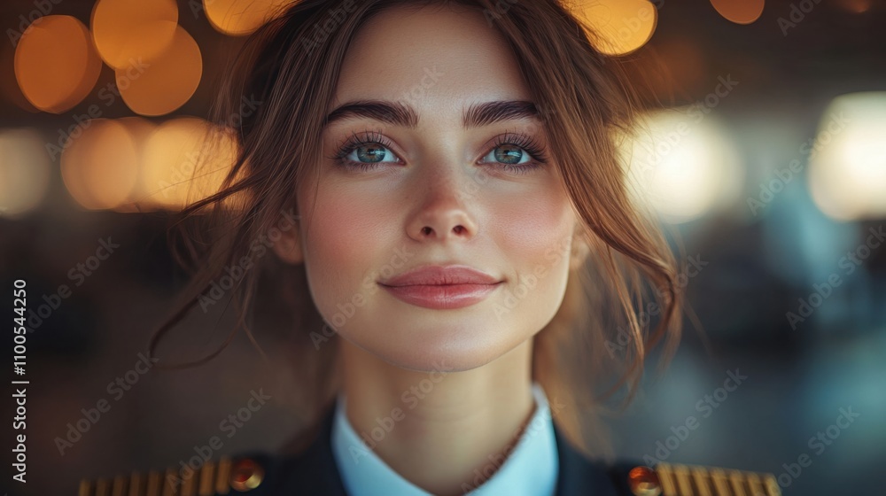 Female pilot in cockpit of airplane, poised and professional aviator ...