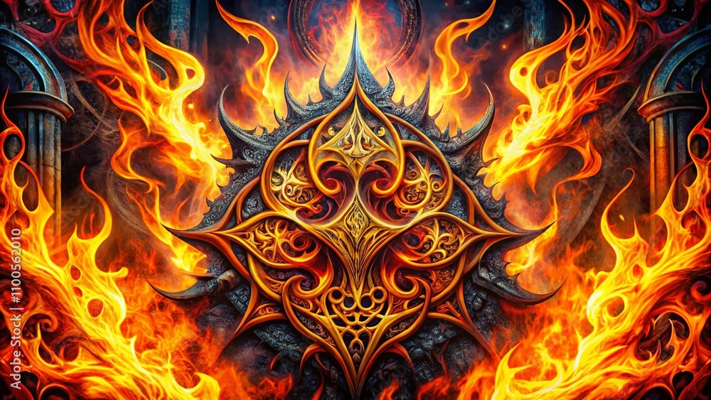 Aerial View of Abstract Gothic Flames with Acid Neo Tribal Shapes and ...