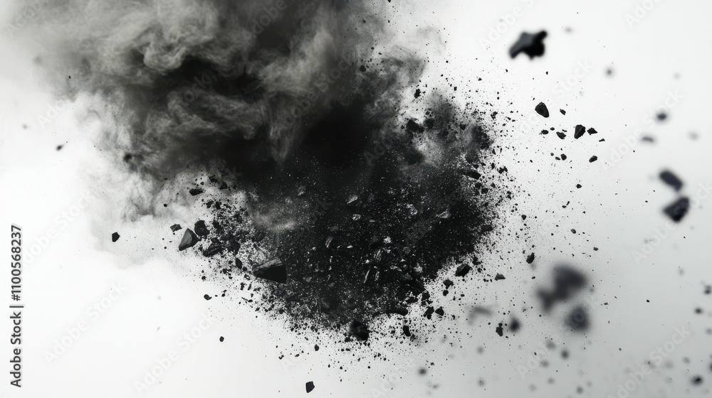 Charcoal, realistic bamboo coal or carbon powder splash of piece ...