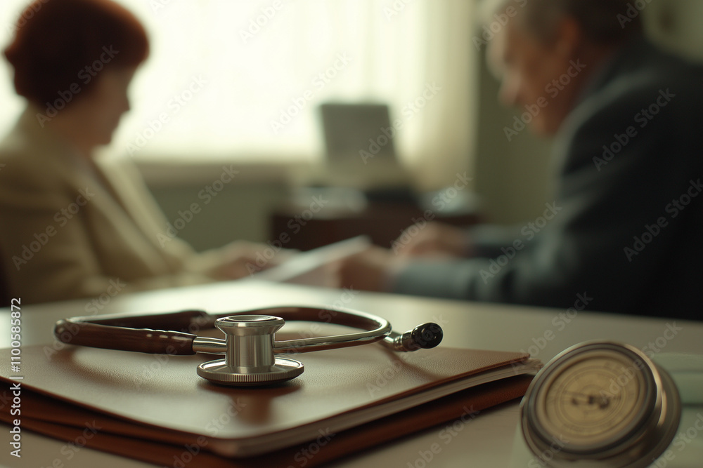 Arztgespräch im Praxisraum mit Stethoskop und Patienten Stock Photo ...