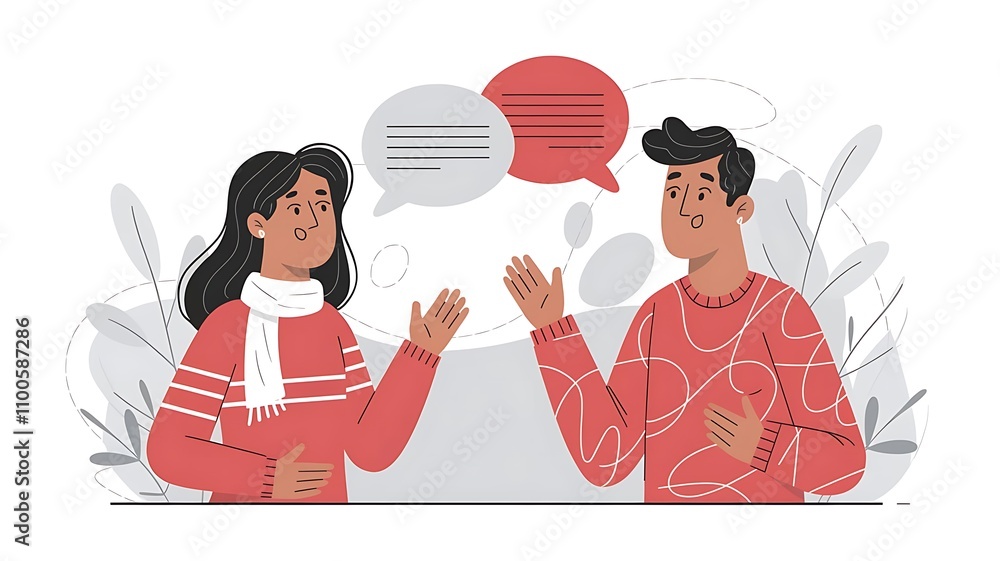Digital illustration of two people engaging in a friendly conversation ...