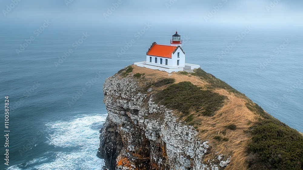 Dramatic and captivating maritime scene with a lighthouse on a rugged ...