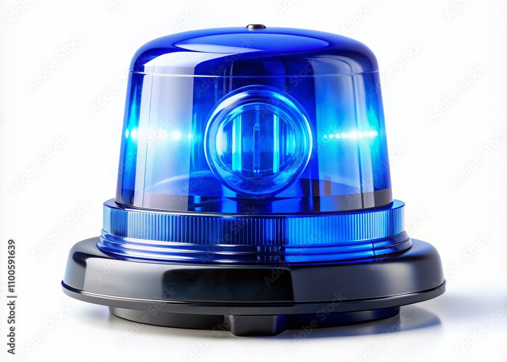 Blue Flashing Police Car Siren Light Isolated on White Background for ...