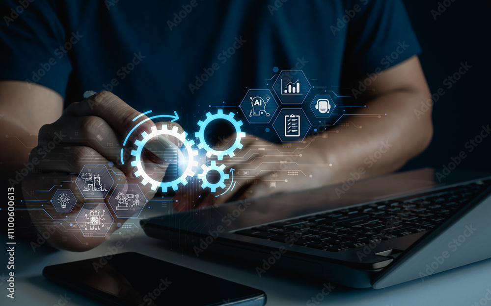 Foto de Stock Robotic process automation concept, RPA, artificial ...