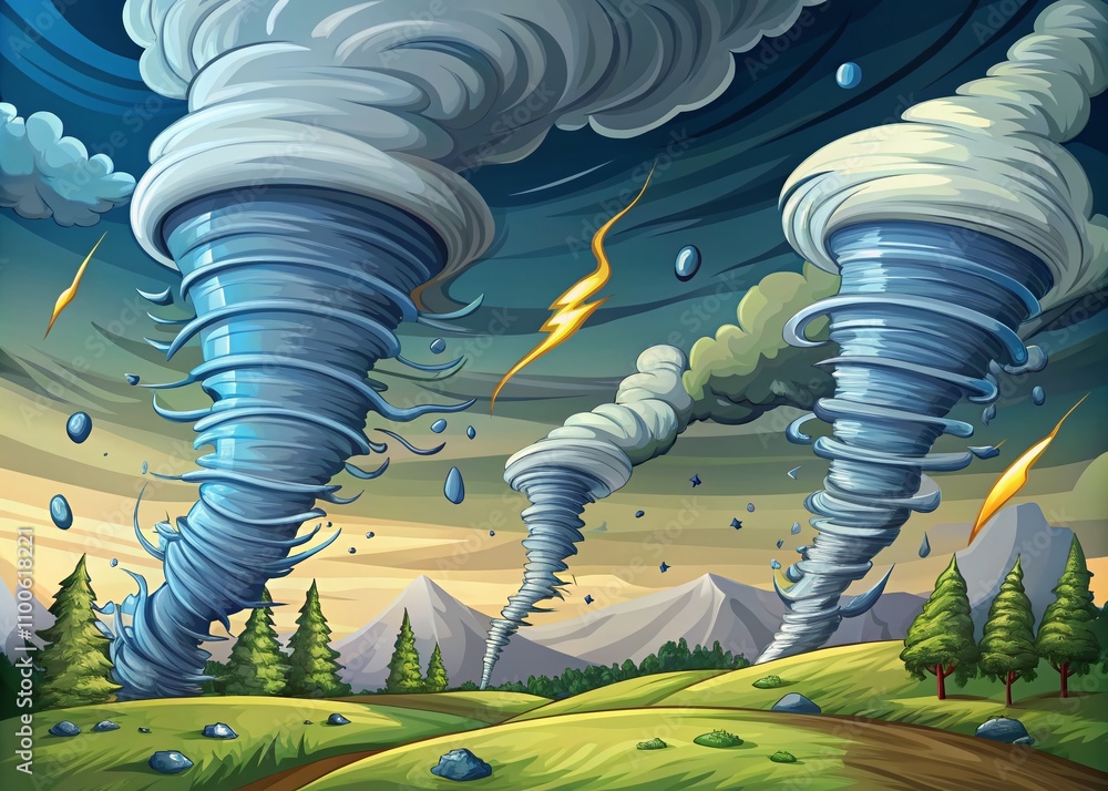 Cartoon Tornados and Whirlwinds Illustrating the Destructive Power of ...