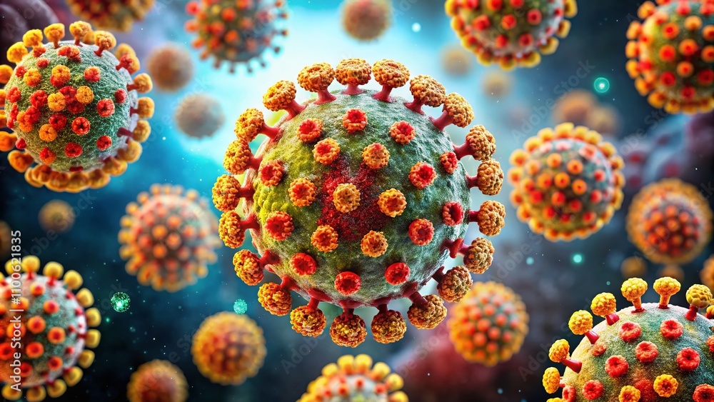 Close-up 3D Illustration of Parvovirus B19 in Erythema Infectiosum with ...