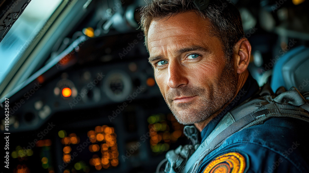 A pilot seated in the cockpit, focused on adjusting controls and ...