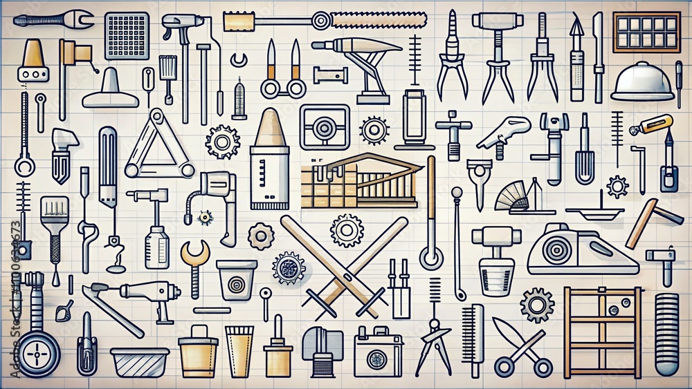 Comprehensive Collection of 100 Construction Symbols in Outline Style ...