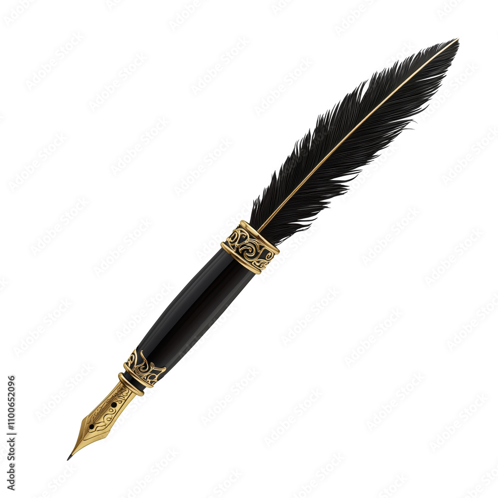 Black quill pen isolated on a transparent background, PNG format. Stock ...