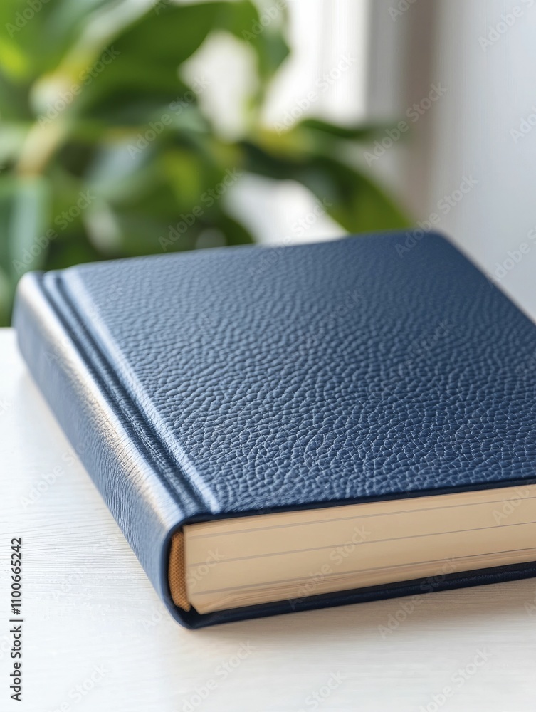 Elegant ledger book, classic sophistication, deep blue leather, front ...