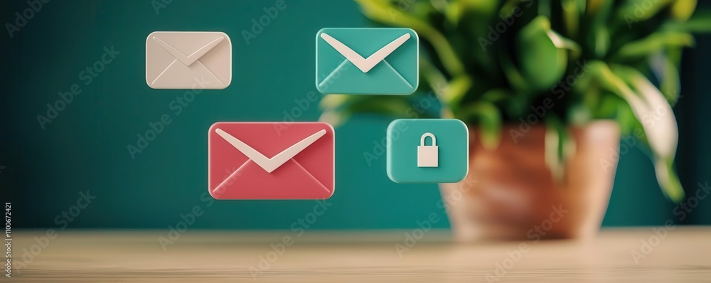 register signup concept. Floating abstract icons for email, username ...