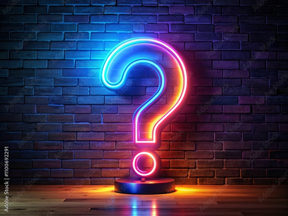 Isolated Abstract Neon Sign with Questions for Trivia Night Template ...