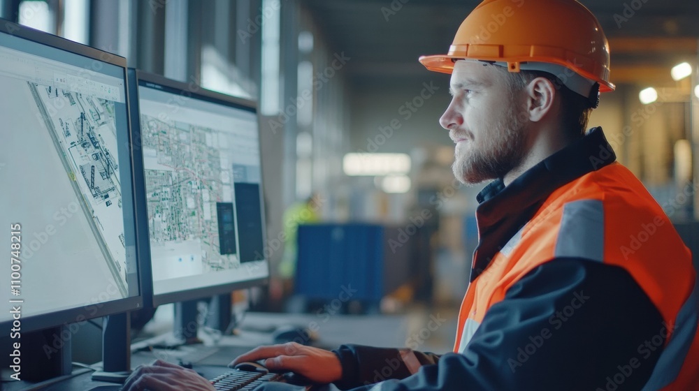 Logistics foreman coordinating container movements with operators ...