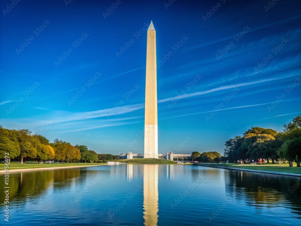 Serene Minimalist Capture of the Washington Monument Under a Clear Blue ...