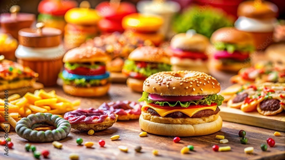 Tilt-Shift Photography of Fast Food Delights: Burgers, Fries, Donuts ...