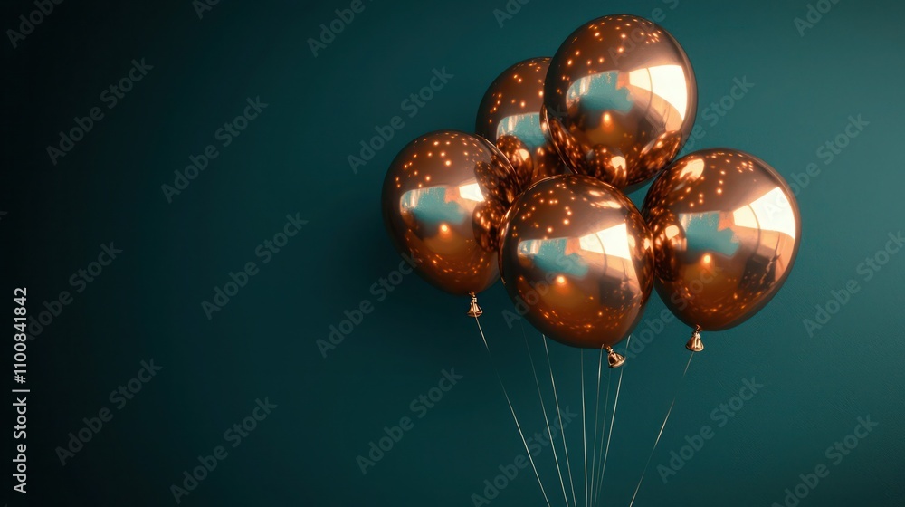 Copper balloons on dark teal, highlighted with light bronze and pale ...
